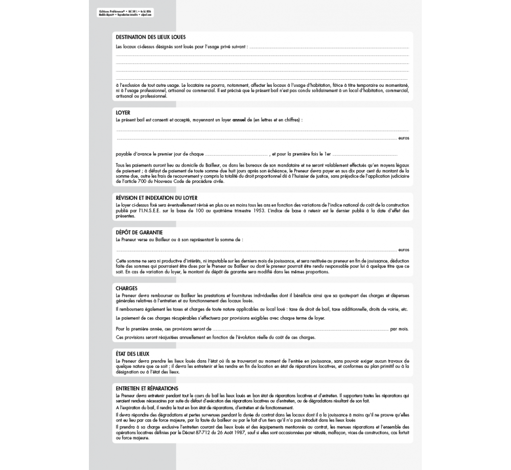 Bail de garage ou Parking