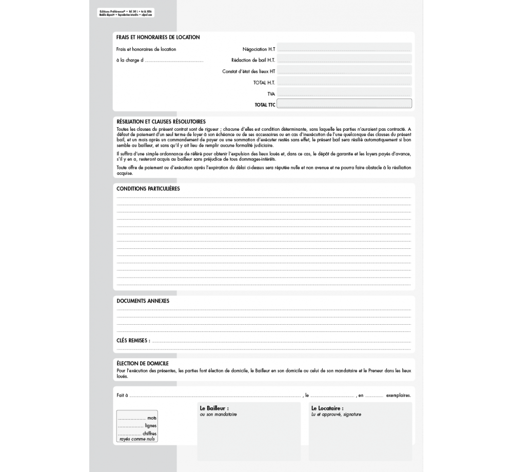 Bail de garage ou Parking